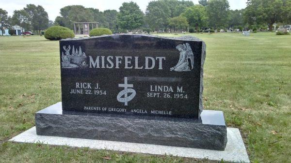 Black granite monument with deer etching - Iowa Memorial Granite ...